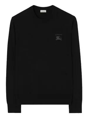 Burberry Fine-knit Wool Sweater With Equestrian Design - Black