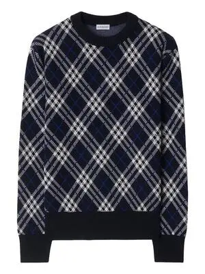 Burberry Check Wool Blend Sweater - Ink Blue