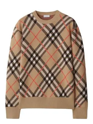 Burberry Check Wool Blend Sweater - Sand