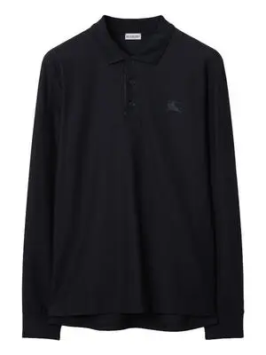 Burberry Long-sleeve Cotton Polo Shirt - Coal Blue