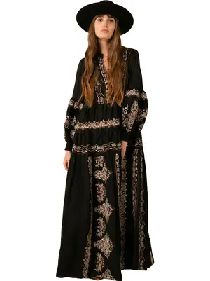 Hale Bob Lily Embroidered Maxi Dress - Black