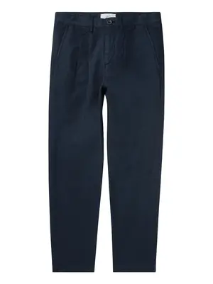 Mr P. Straight-leg Pleated Garment-dyed Cotton And Linen-blend Trousers - Blue