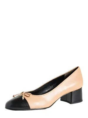 Tory Burch 45mm Bow Ballet Pumps - Ginger Shortbread/black