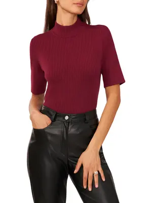 Halogen Halogen(r) Short Sleeve Ribbed Mock Neck Sweater Chianti Red