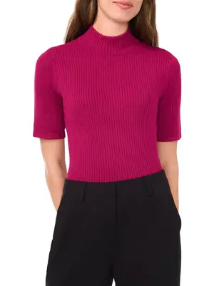 Halogen Halogen(r) Short Sleeve Ribbed Mock Neck Sweater Raspberry Purple