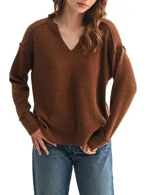 ALL IN FAVOR Textured Knit Henley Top - Dark Brown