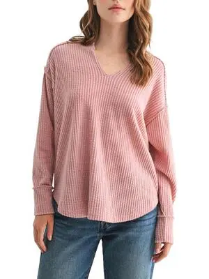 ALL IN FAVOR Textured Knit Henley Top - Dusty Rose