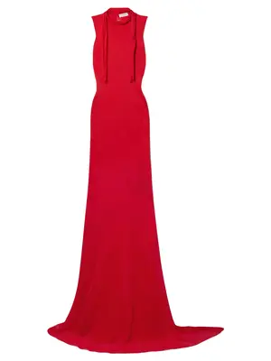 Veronica De Piante Christy Wool And Silk-blend Georgette Gown - Red