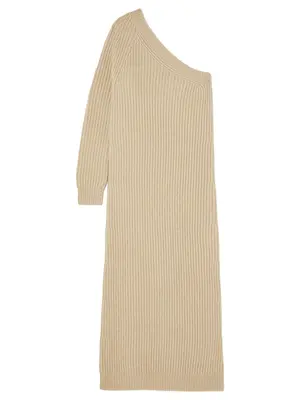 Max Mara One-shoulder Ribbed Midi Dress - Neutrals