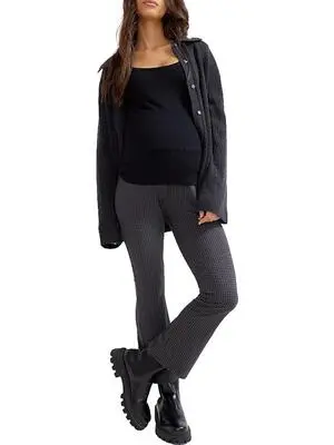 Hatch Collection Ultimate Maternity Over The Bump Crop Flare Legging Grey Houndstooth