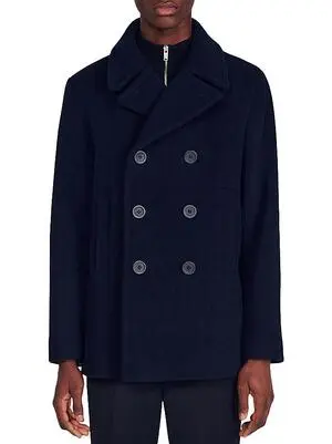 Sandro Double-breasted Wool Pea Coat - Navy Blue