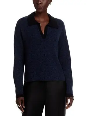 Bloomingdale'S C By Bloomingdale's Cashmere Polo Neck Pullover Black/anchor Blue Twist