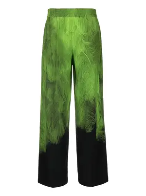 Victoria Beckham Feather-print Silk Trousers - Green