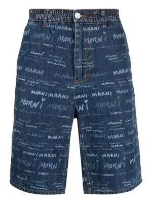 Marni Logo-print Knee-length Denim Shorts - Blue