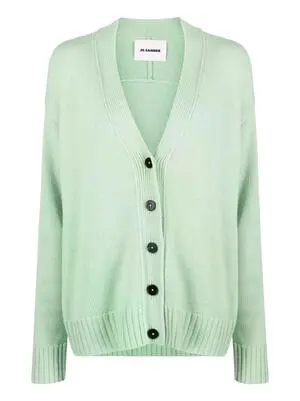 JIL SANDER V-neck Ribbed Knit Cardigan - Green
