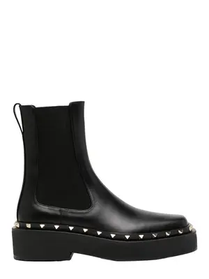 Valentino Garavani Rockstud M-way Beatle Leather Boots - Black