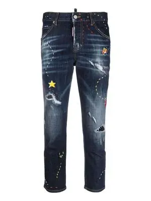 Dsquared2 Embroidered Cropped Jeans - Blue