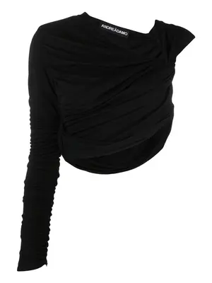ANDREĀDAMO Draped Asymmetric Top - Black