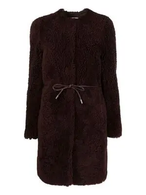 YVES SALOMON Belted Shearling Coat - Red
