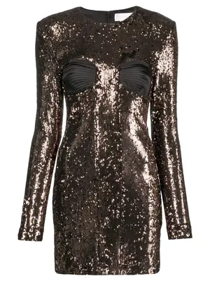 GENNY Sequin-embellished Long-sleeved Dress - Black