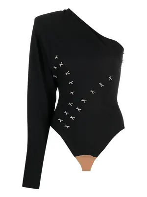 GENNY Appliqué-detailing One-shoulder Bodysuit - Black