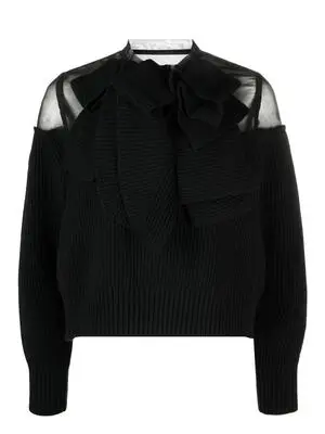Sacai Semi-sheer Lace Wool Blouse - Black