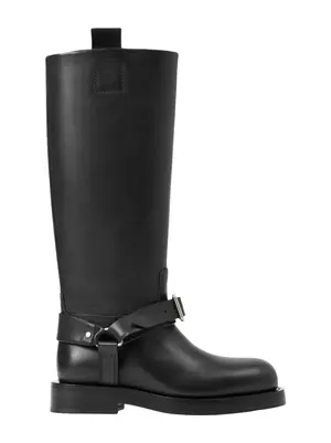 Burberry Saddle Knee-high Leather Boots - Black