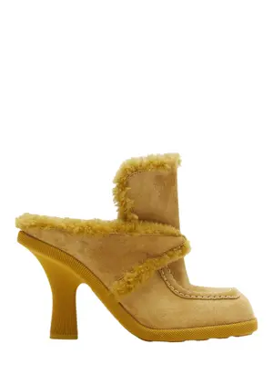 Burberry Highland Shearling-trim Suede Mules - Yellow