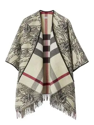 Burberry Equestrian Knight Wool Poncho - Neutrals