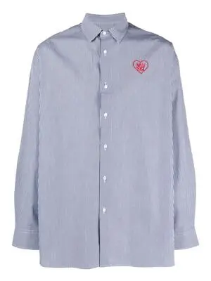 FAMILY FIRST Embroidered-logo Striped Shirt - Blue