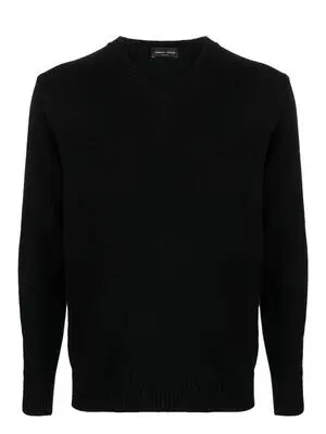 ROBERTO COLLINA V-Neck Merino Wool Jumper Black