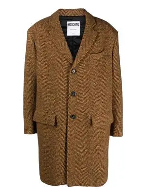 Moschino Slogan-print Wool Peacoat - Brown
