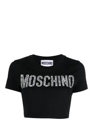 Moschino Logo-embellished Cropped T-shirt - Black