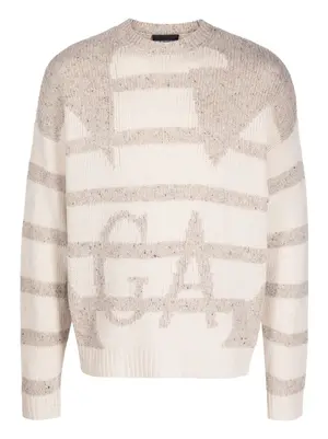 Emporio Armani Intarsia-knit Logo Jumper - Neutrals