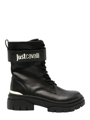 Just Cavalli Logo-plaque Leather Boots - Black