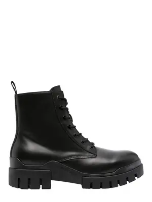 Calvin Klein Panelled Leather Combat Boots - Black