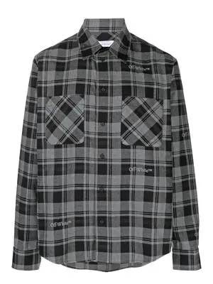 Off-White Logo-embroidered Checked Cotton Shirt - Grey