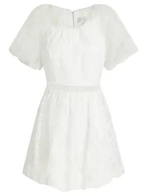 Monique Lhuillier Gathered Guipure Lace Mini Dress - White