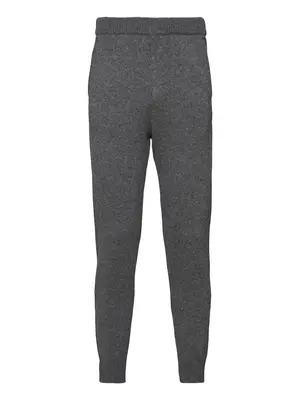Prada Logo-embroidered Cashmere Trousers - Grey