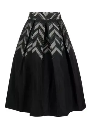 GEMY MAALOUF Chevron-print Pleated Midi Skirt - Black