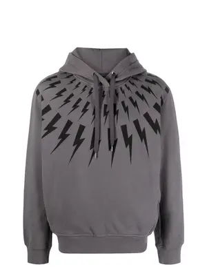 Neil Barrett Thunderbolt Print Cotton Hoodie - Grey