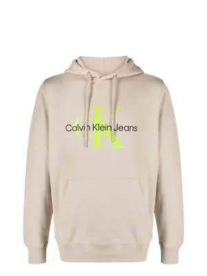 Calvin Klein Logo-Print Cotton Hoodie Neutrals