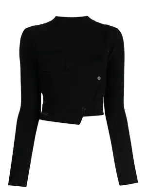 FENG CHEN WANG Asymmetric Ribbed-knit Jumper - Black