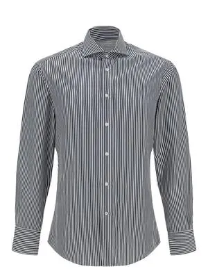 Brunello Cucinelli Stripe-print Cotton Shirt - Blue