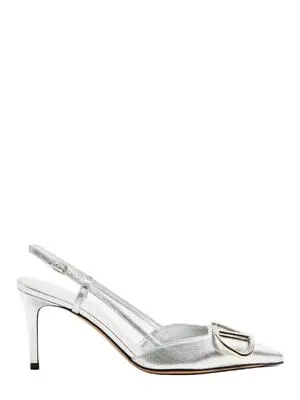 Valentino Garavani 80mm VLogo Slingback Pumps Silver
