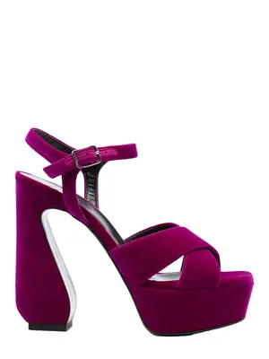 SERGIO ROSSI 140mm Velvet Platform Sandals - Purple