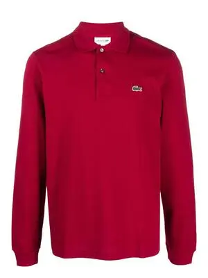 Lacoste Logo-patch Long-sleeve Cotton Polo Shirt Red