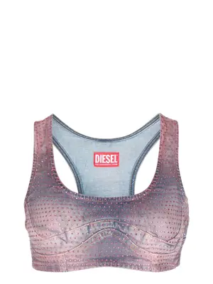 Diesel Rhinestone-embellished Cropped Denim Top - Pink