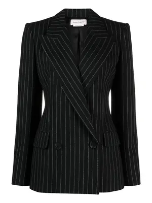 Alexander McQueen Striped Double-breasted Blazer - Black