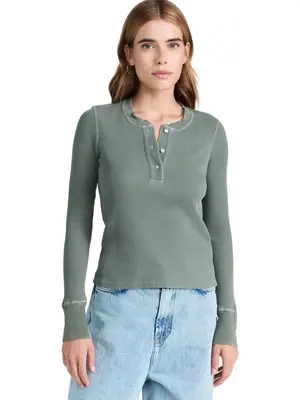 AMO Thermal Henley Tee - Tea Leaf